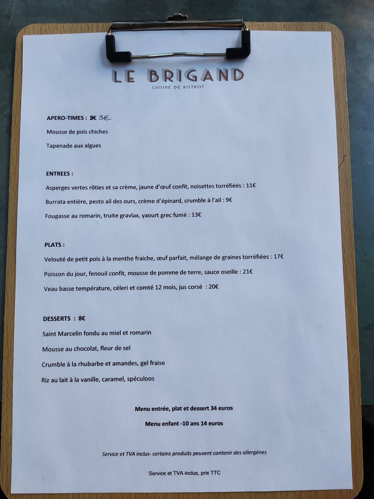 Menu au Restaurant le Brigand, Suze-la-Rousse
