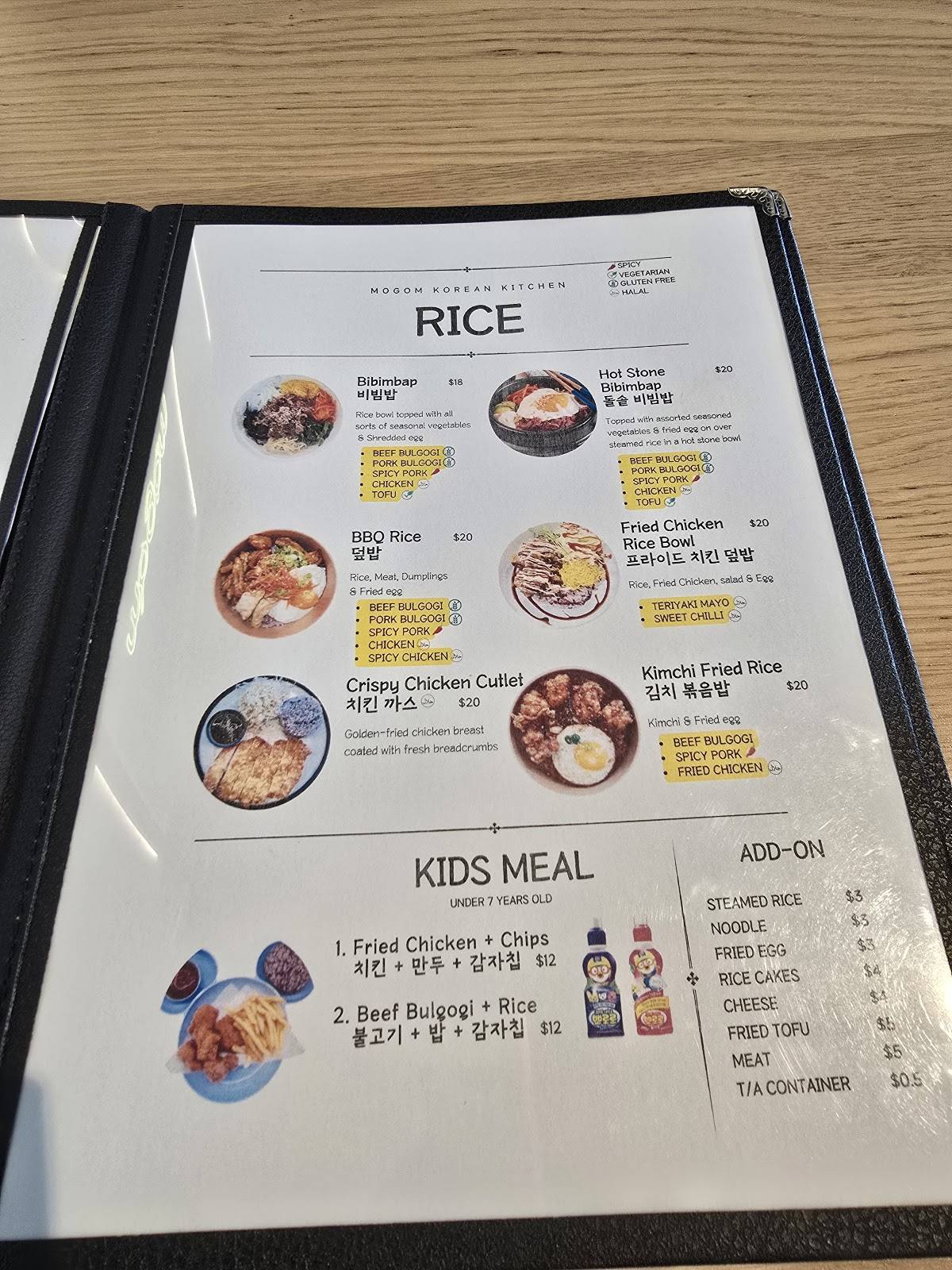 Menu at mogom Korean Kitchen restaurant, Springwood