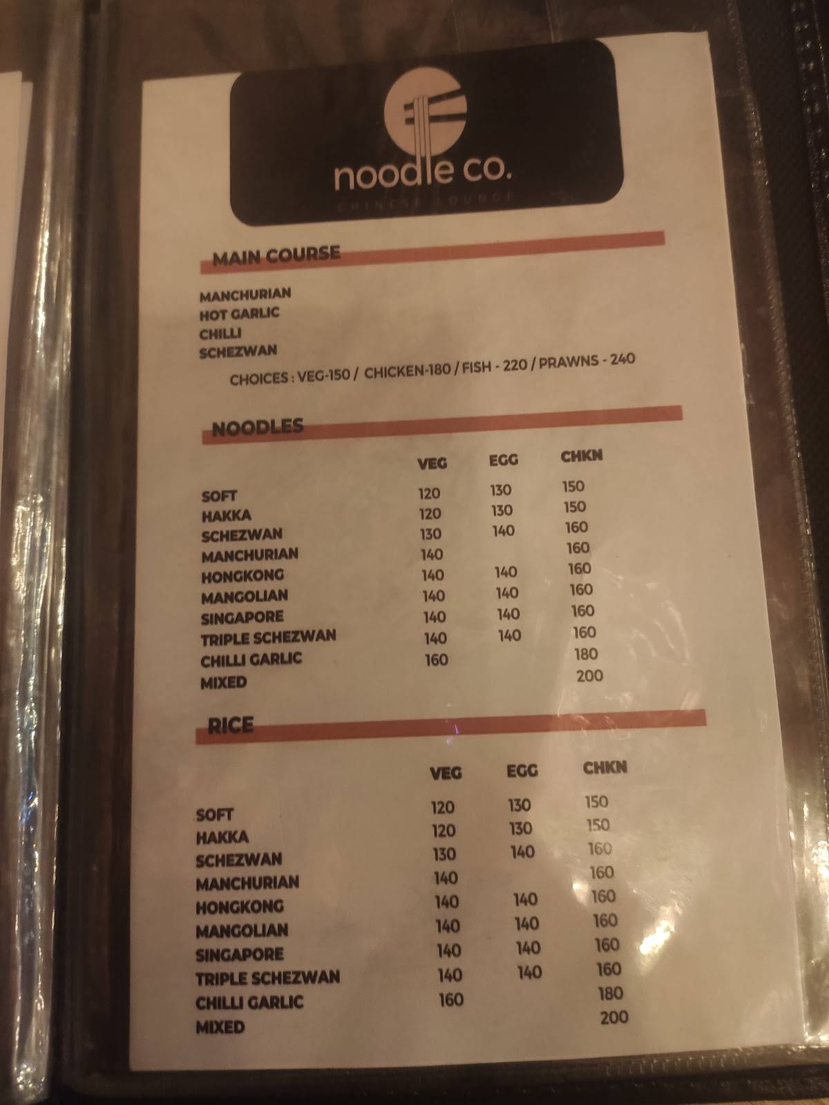 Menu at noodle co., Hyderabad