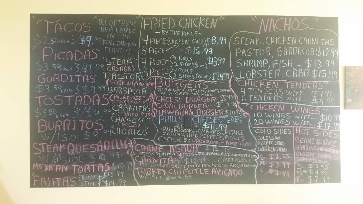 Menu at wallace burgers,chicken and tacos restaurant, USA, Zion Church Rd
