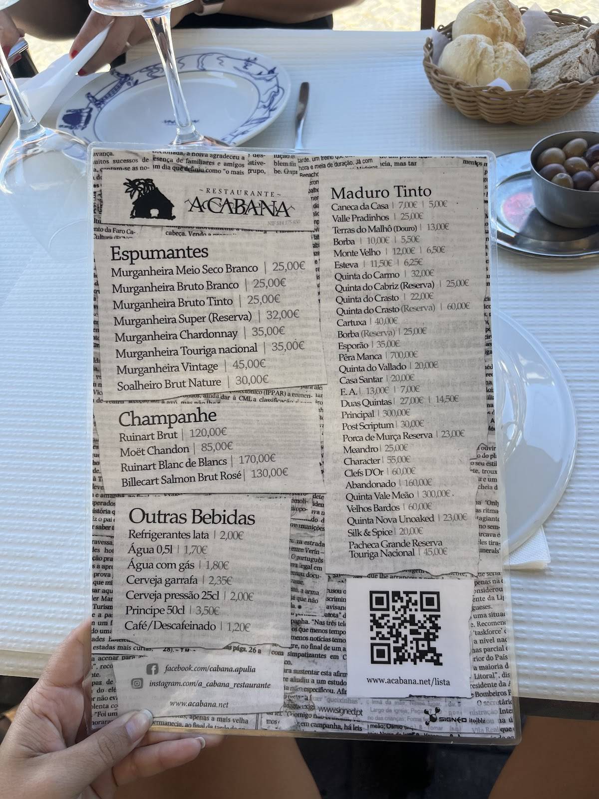 Menu at Restaurante A Cabana, Apúlia, Av. Marginal Cedovém