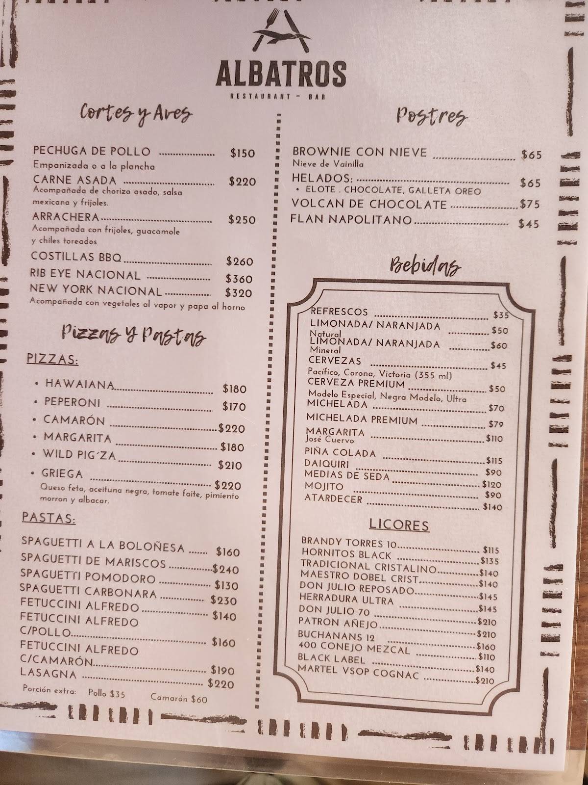 Carta de Restaurante Albatros, Rincón de Guayabitos