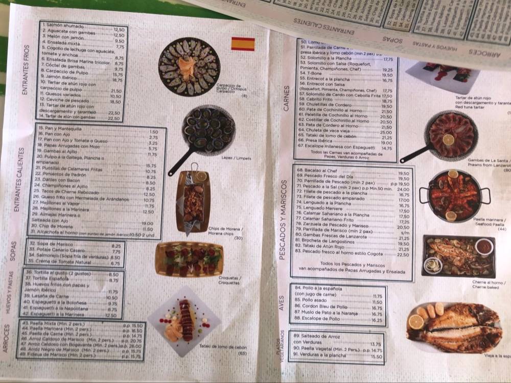 Menu at Restaurante Brisa Marina, Playa Blanca, Av. Marítima