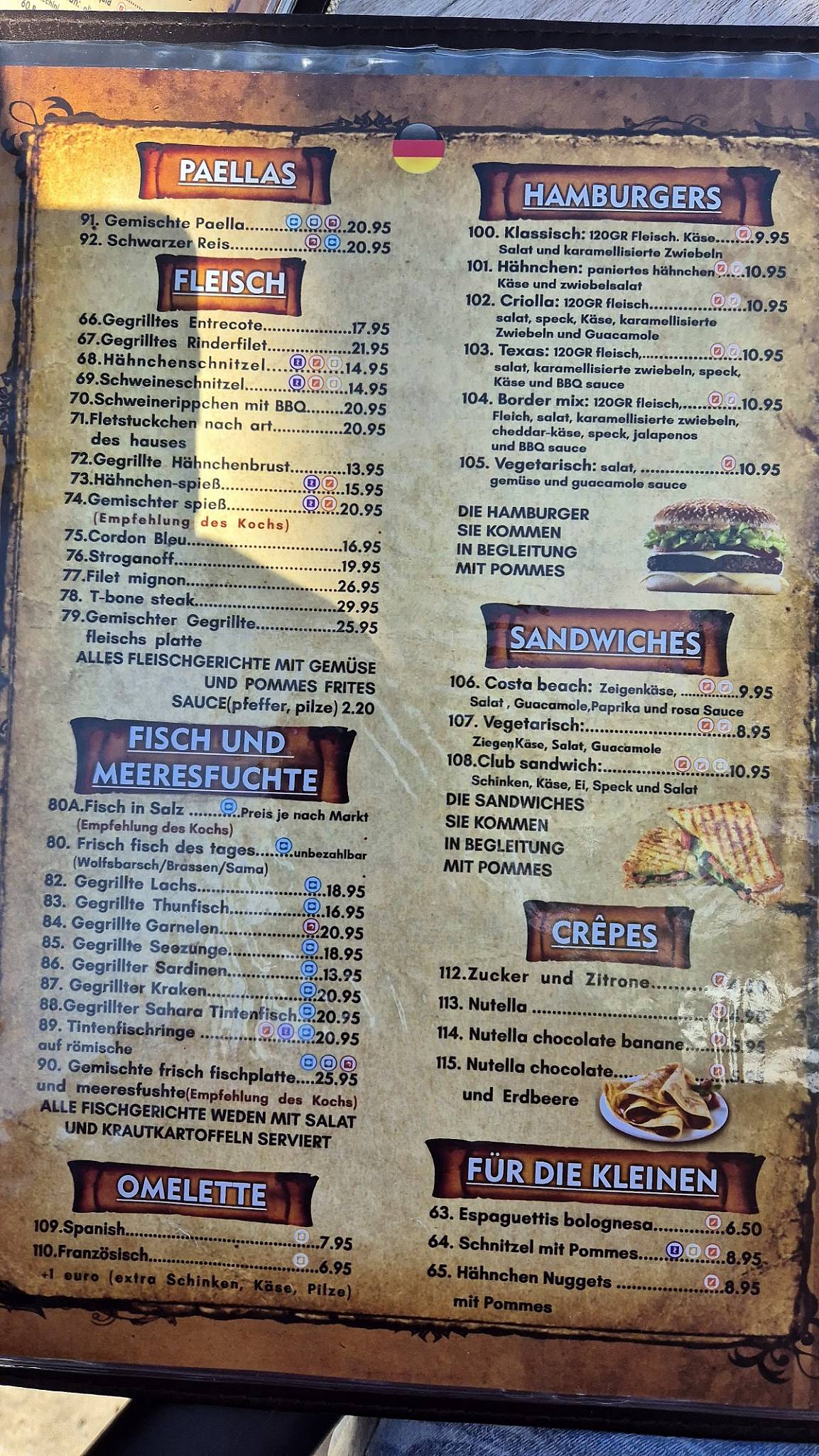 Menu at Restaurante Costa Beach, Costa Calma
