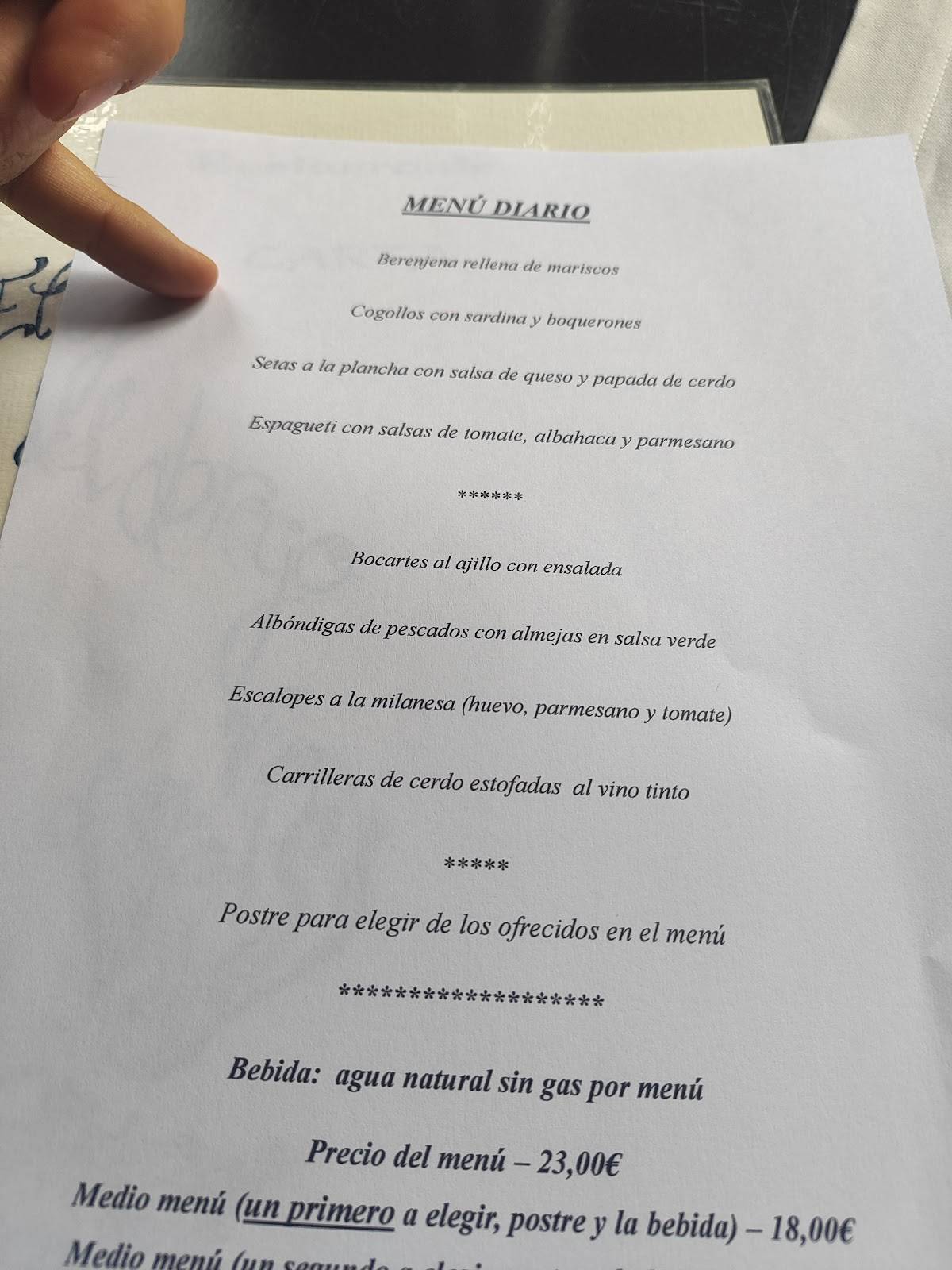 Carta del restaurante El Ojo Del Ábrego, Liérganes