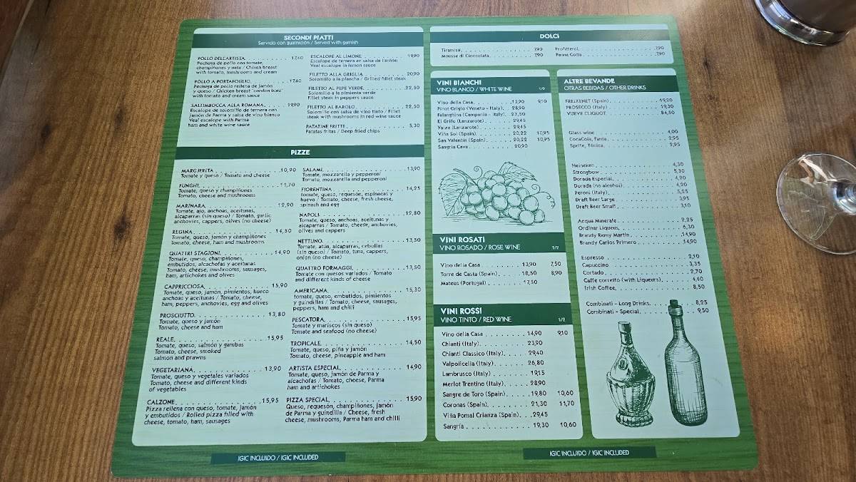 Menu at Restaurante L'Artista, Playa Blanca
