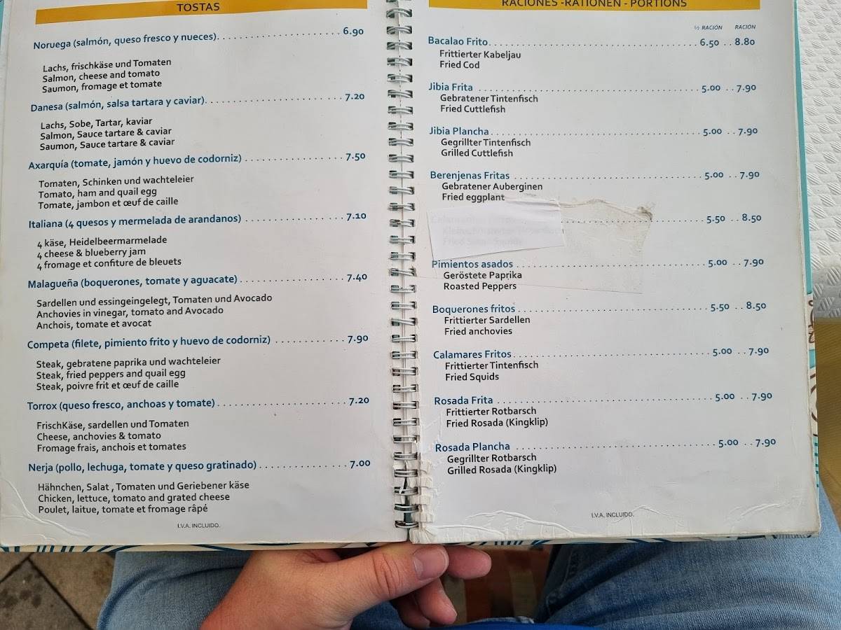 Carta de Restaurante La Blanca Paloma, El Morche