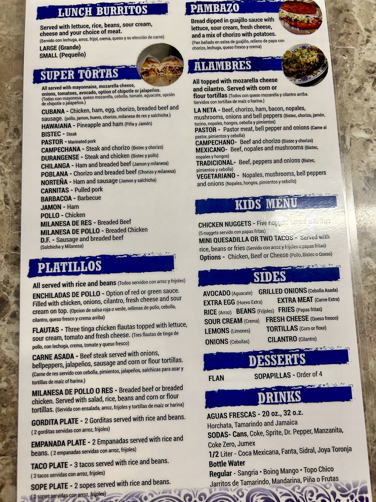 Carta de Restaurante La Neta, Wylie