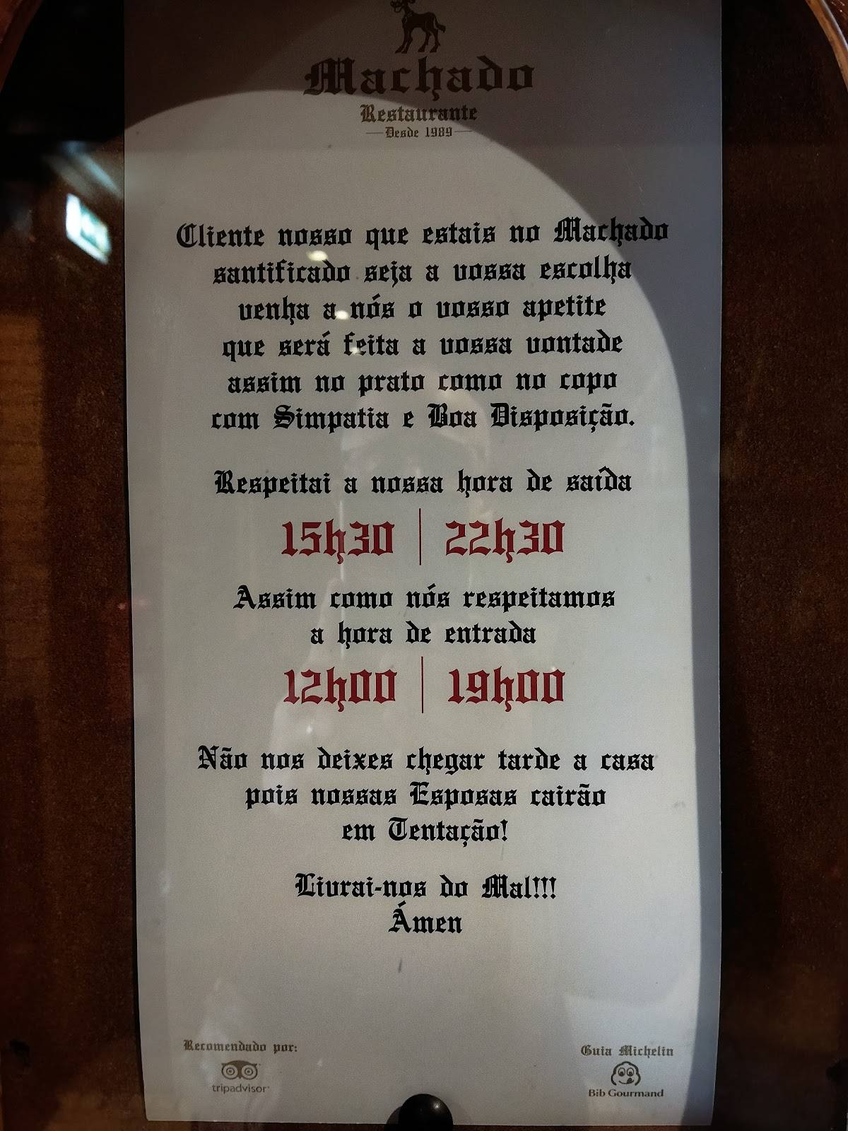 Menu em Restaurante Machado, Maia