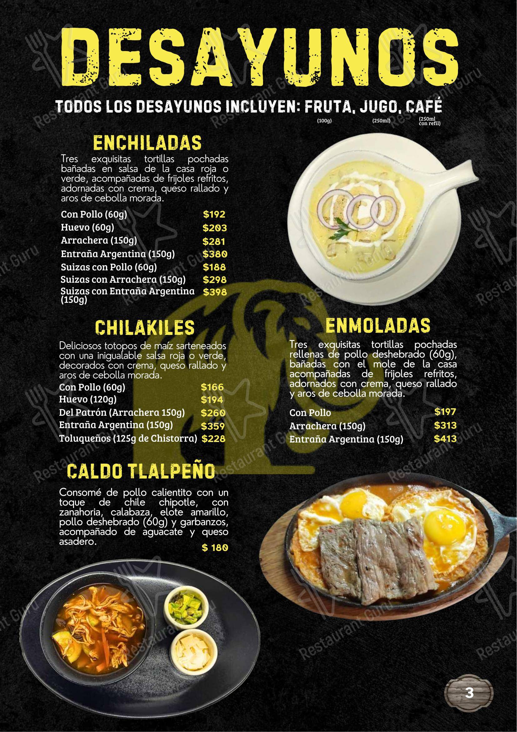 Carta de Restaurante Mamut Grill, Ojo de Agua