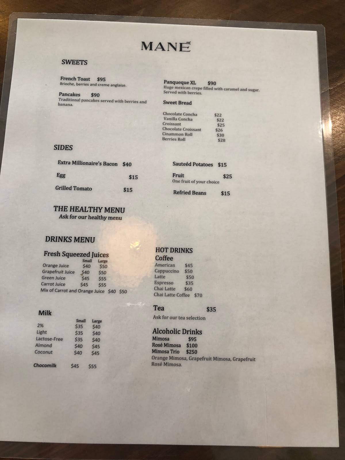 Carta del restaurante MANÉ, Mazatlán