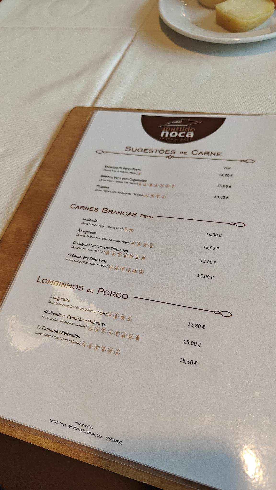 Menu em Restaurante Matilde Noca, Leiria, R. do Martingil 157