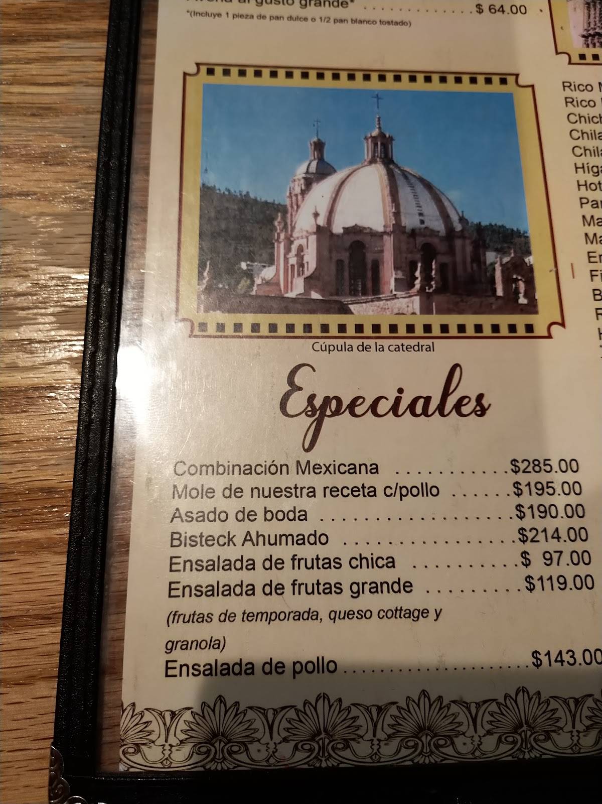 Carta de Restaurante Mexicano 24hrs, Tijuana