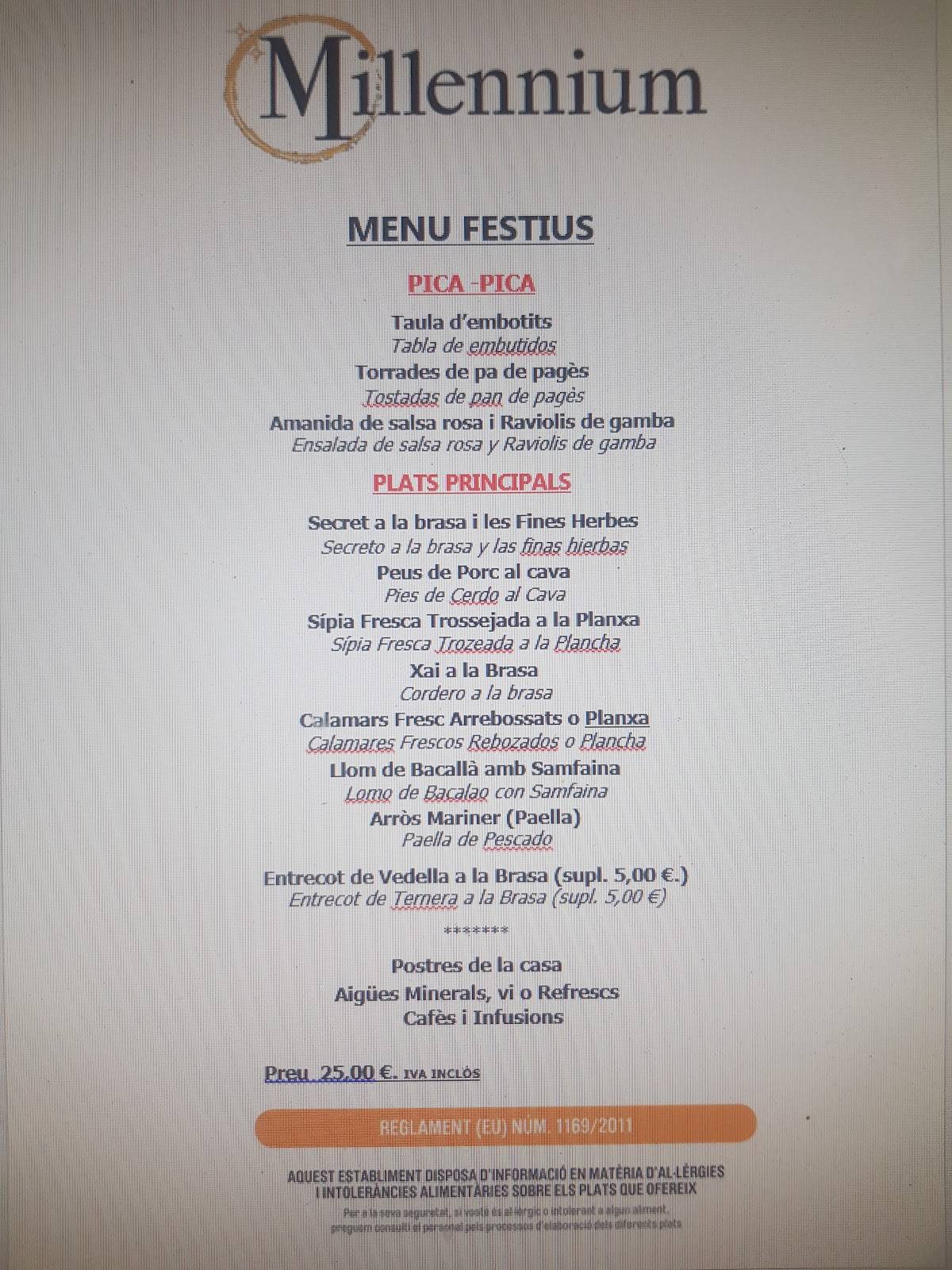 Menu at Restaurant Millennium, Manresa