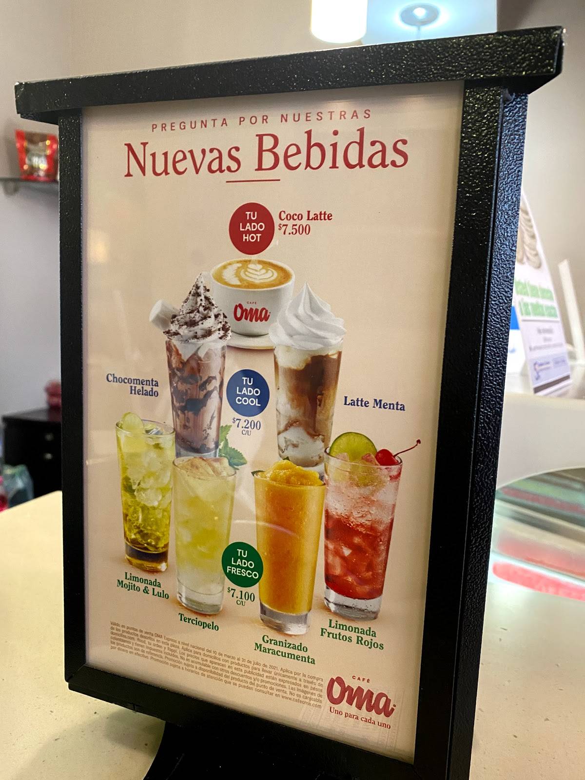 Carta de Restaurante Oma, Bogotá