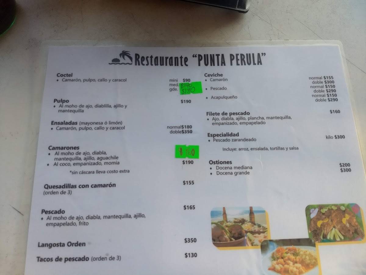Menu at Restaurante Punta Perula, Mexico