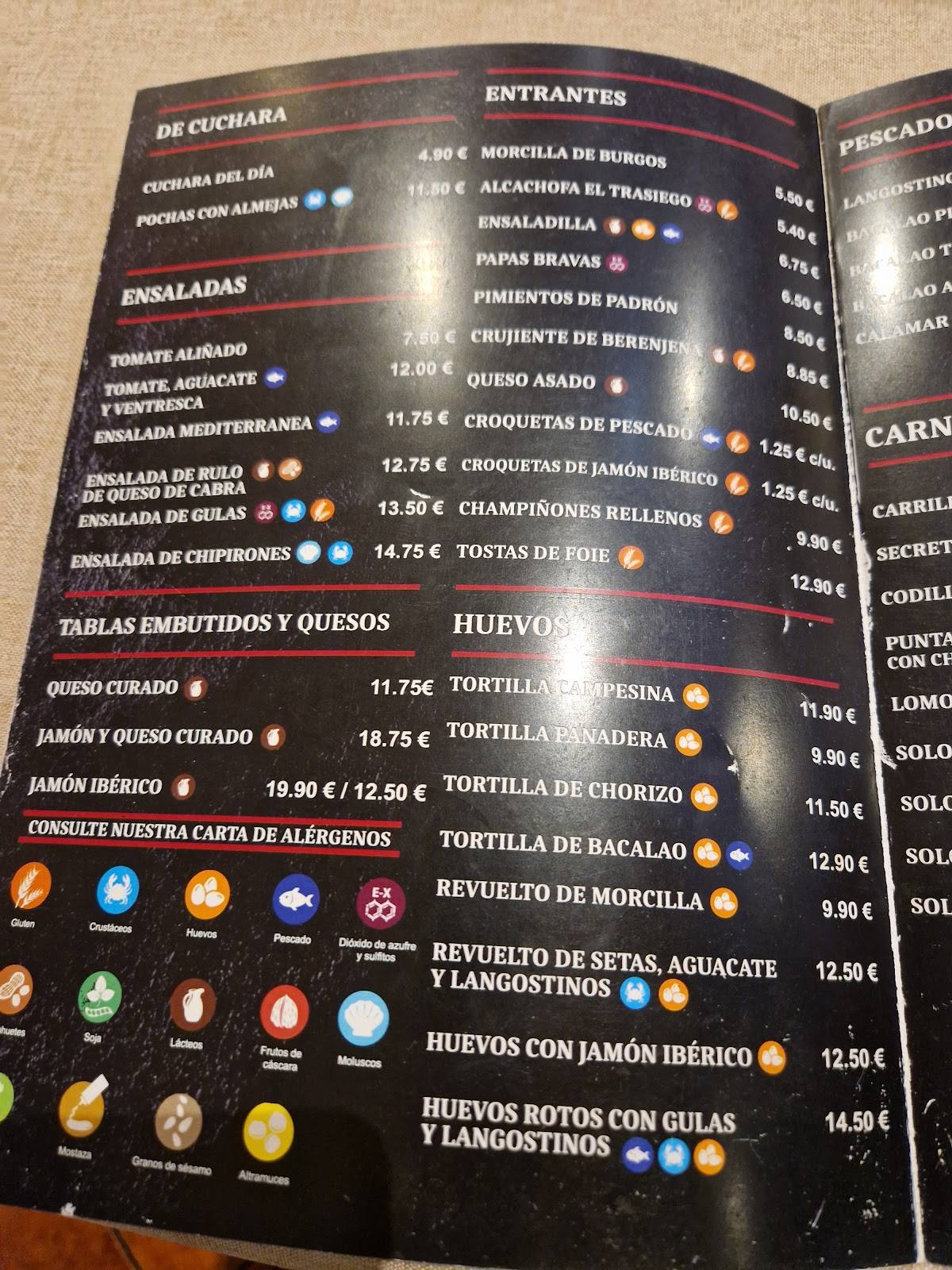 Carta de Restaurante Tasca El Trasiego, Candelaria