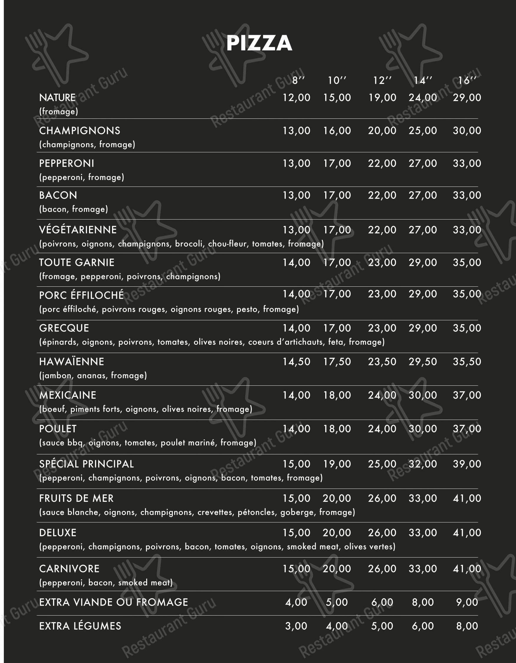 Menu au Resto Le Principal restaurant, Sherbrooke