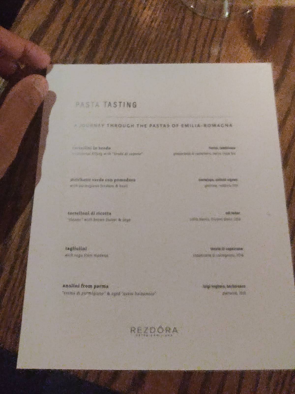 Menu at Rezdôra restaurant, New York City