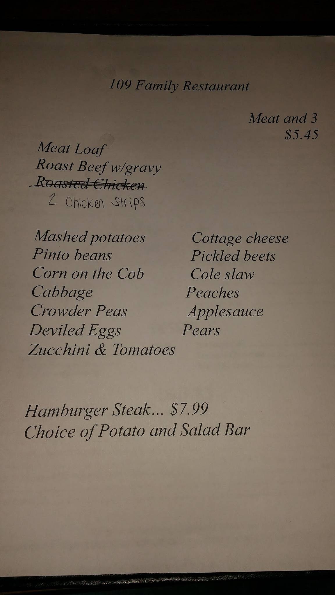 Menu at Richland Station restaurant, Portland
