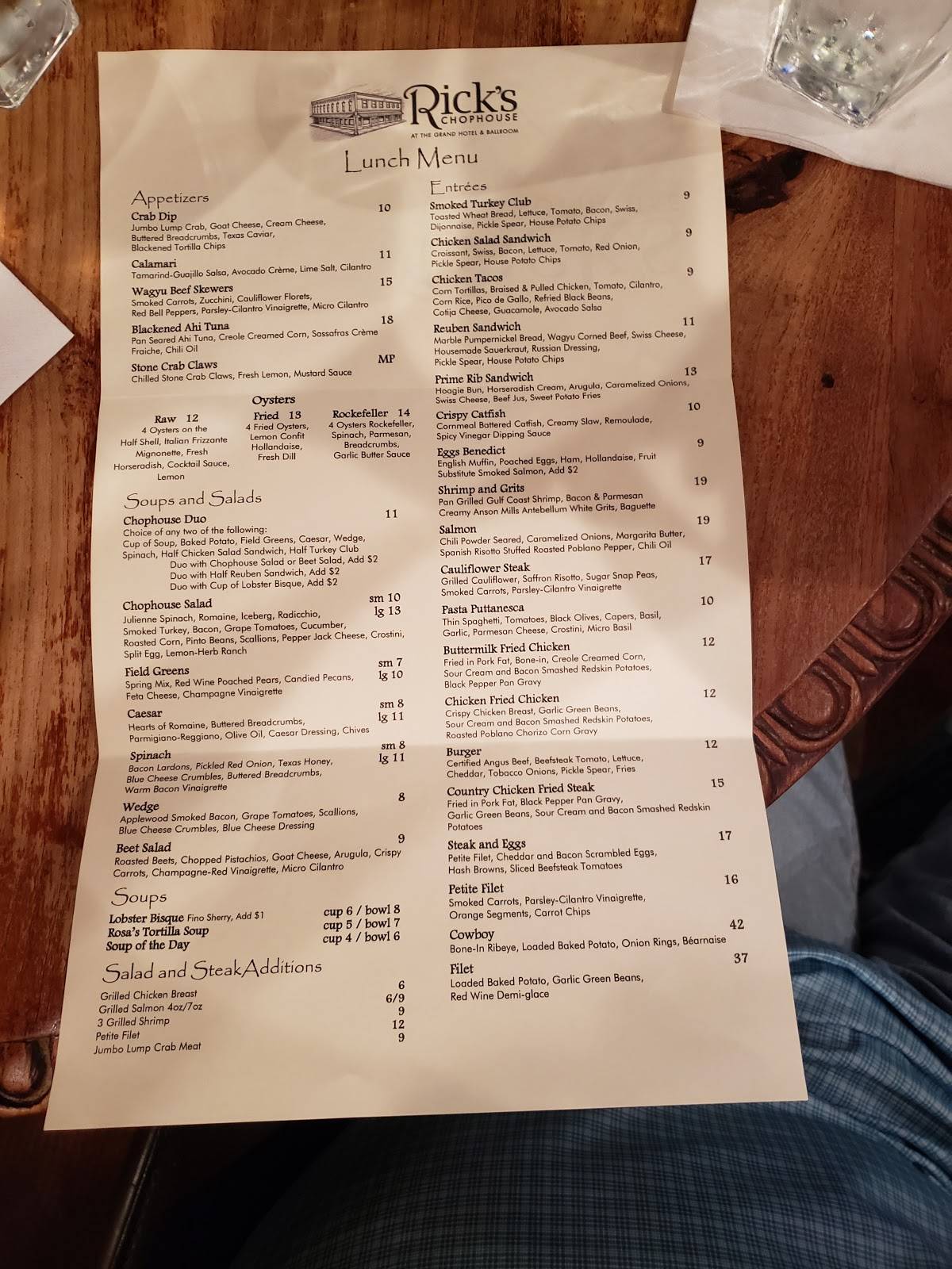 Menu at Rick's Chophouse steakhouse, McKinney, 107 N Kentucky St # 200