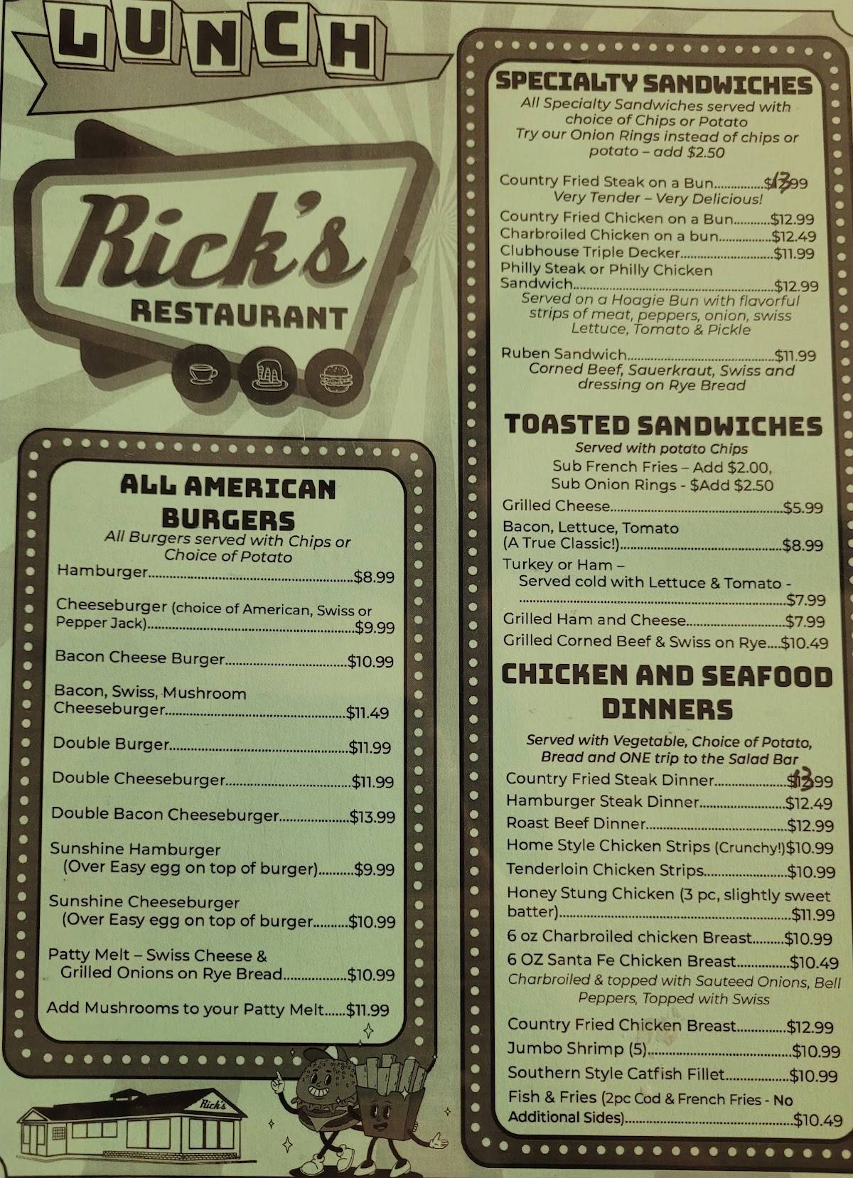 Menu at Rick's Restaurant, Pratt