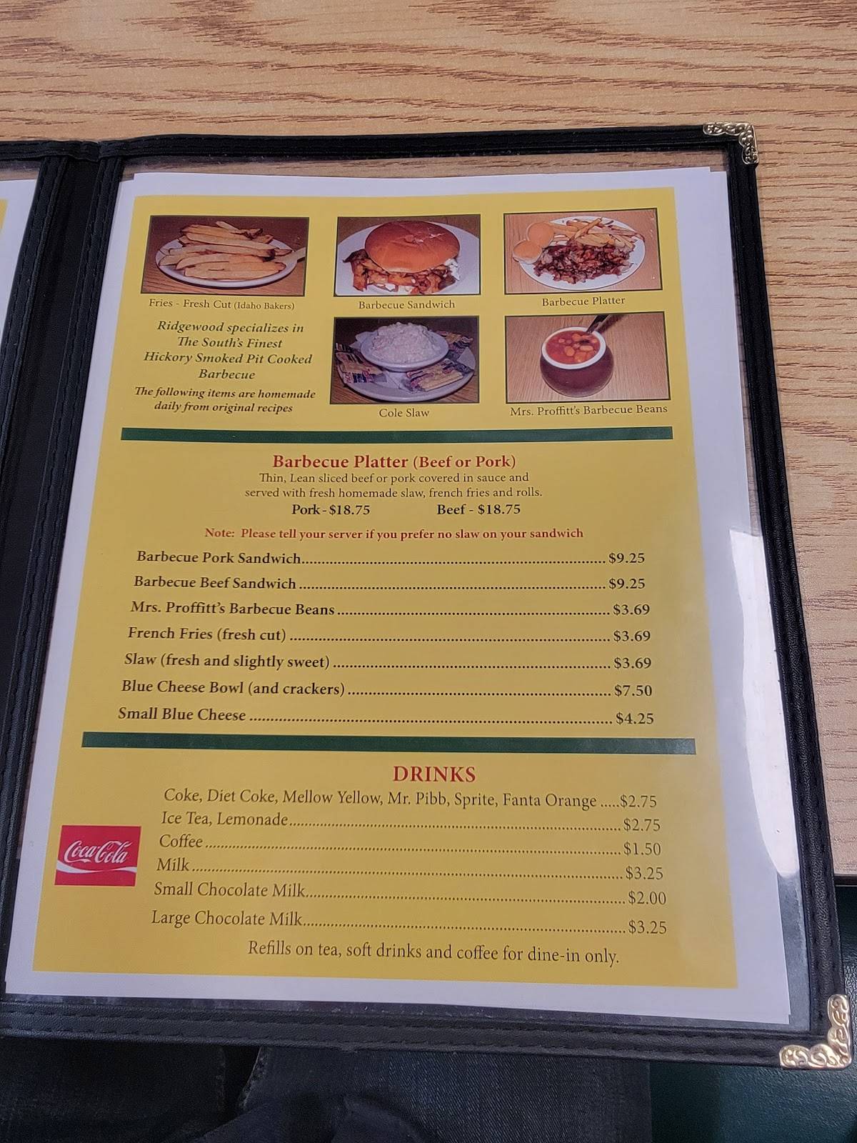 Menu at Ridgewood Barbecue, Bluff City