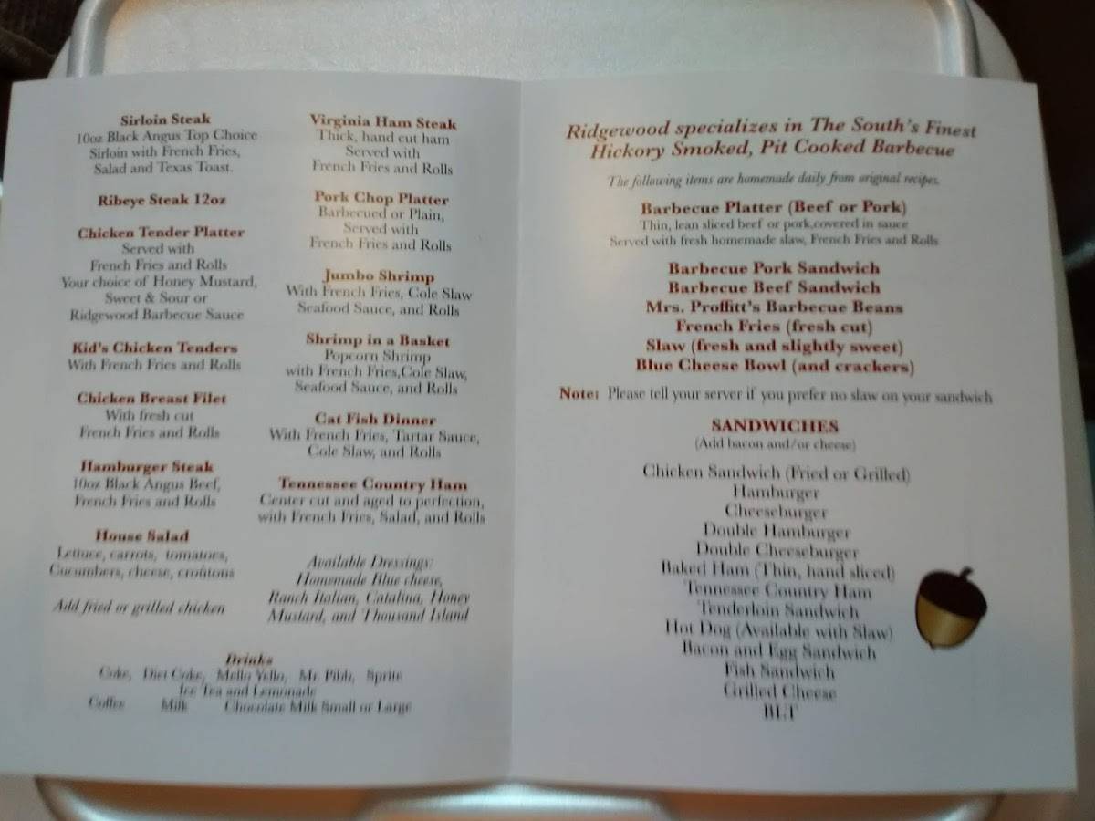 Menu at Ridgewood Barbecue, Bluff City
