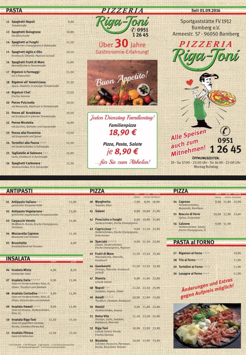 Speisekarte von RigaToni restaurant, Bamberg