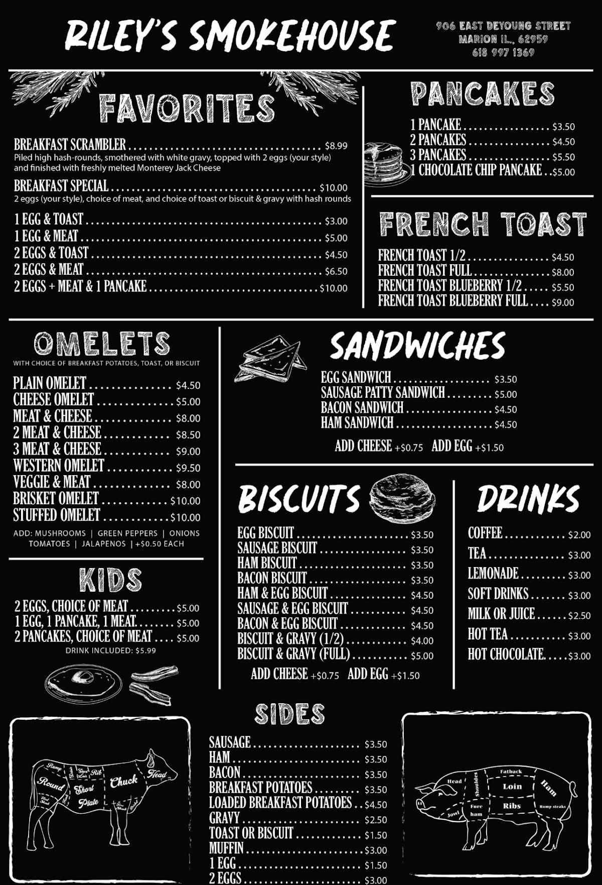Menu at Riley's Smokehouse BBQ, Marion