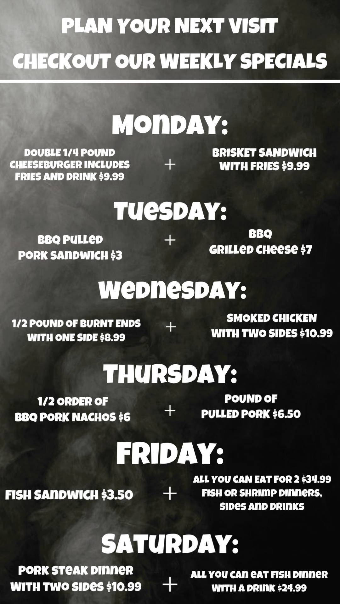 Menu at Riley's Smokehouse BBQ, Marion