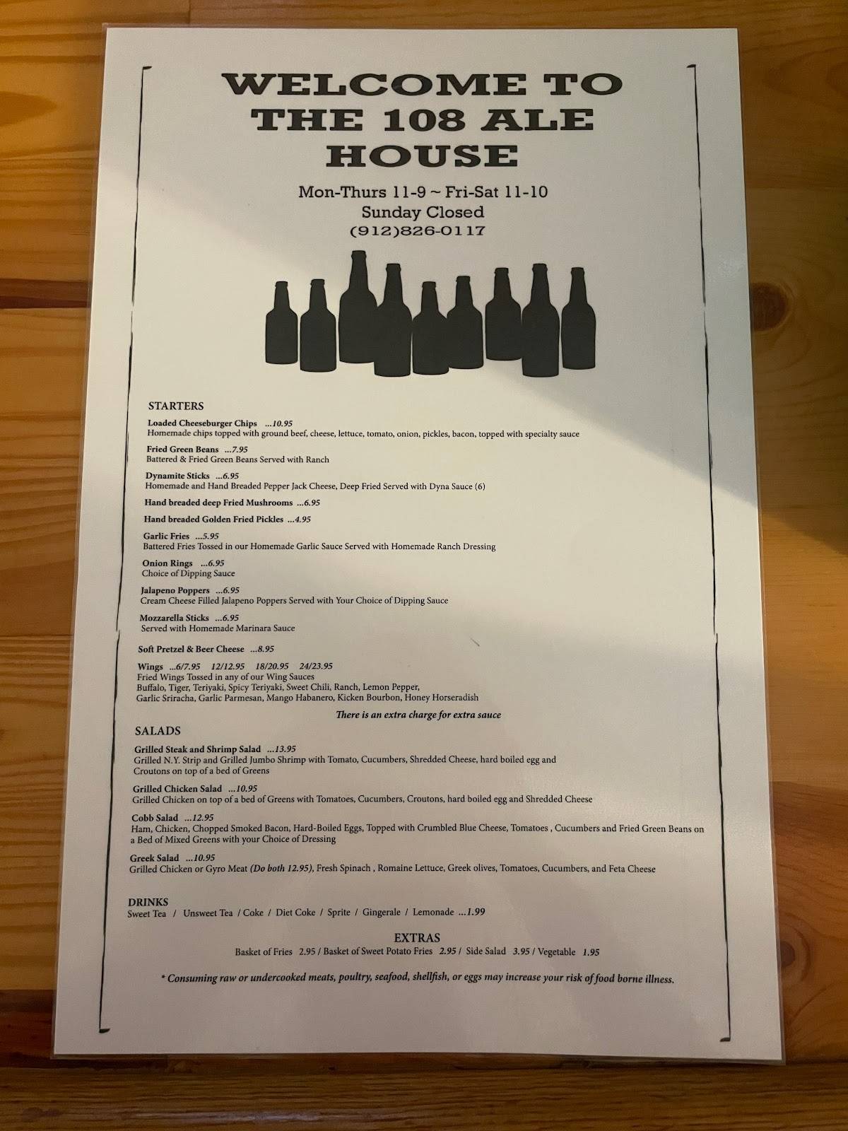 Menu at 108 Ale House pub & bar, Rincon