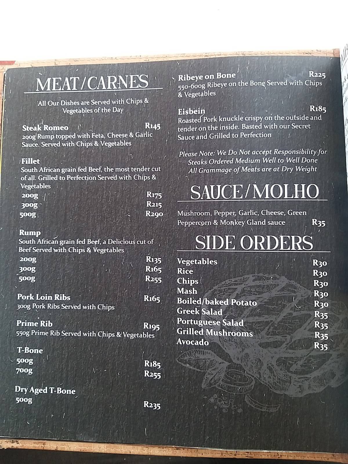 Menu at Rio Sol restaurant, Vereeniging