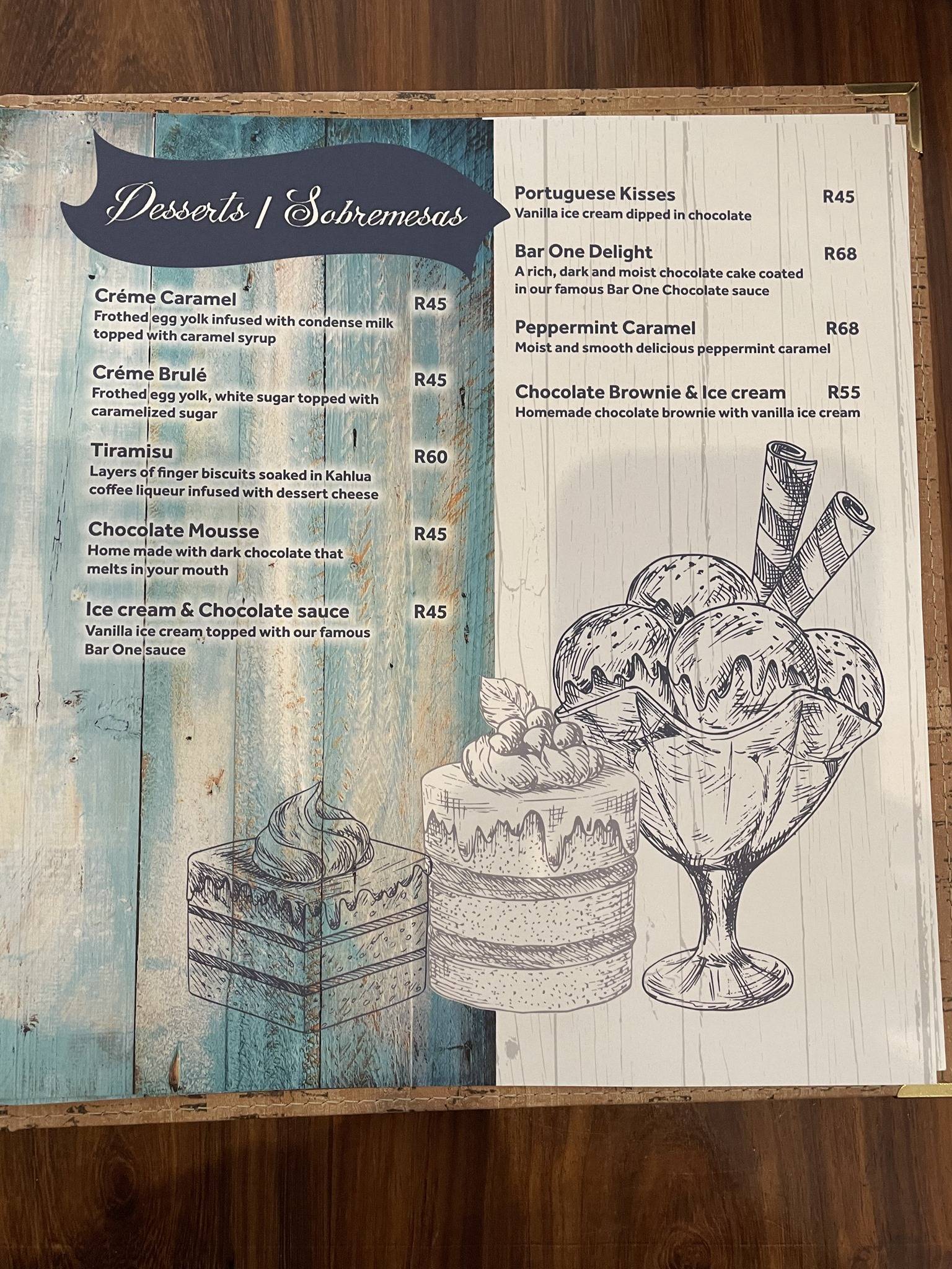 Menu at Rio Sol restaurant, Vereeniging
