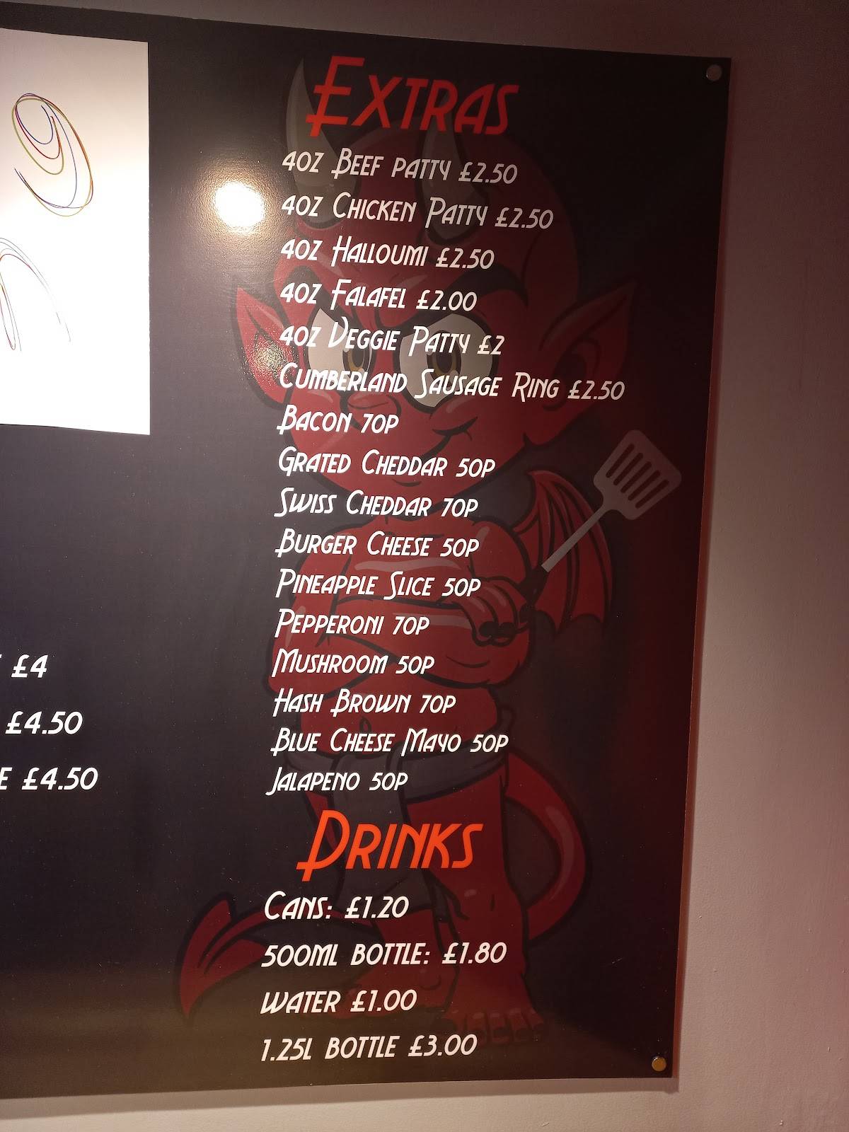 Menu at Rio's burgers restaurant, Newbury