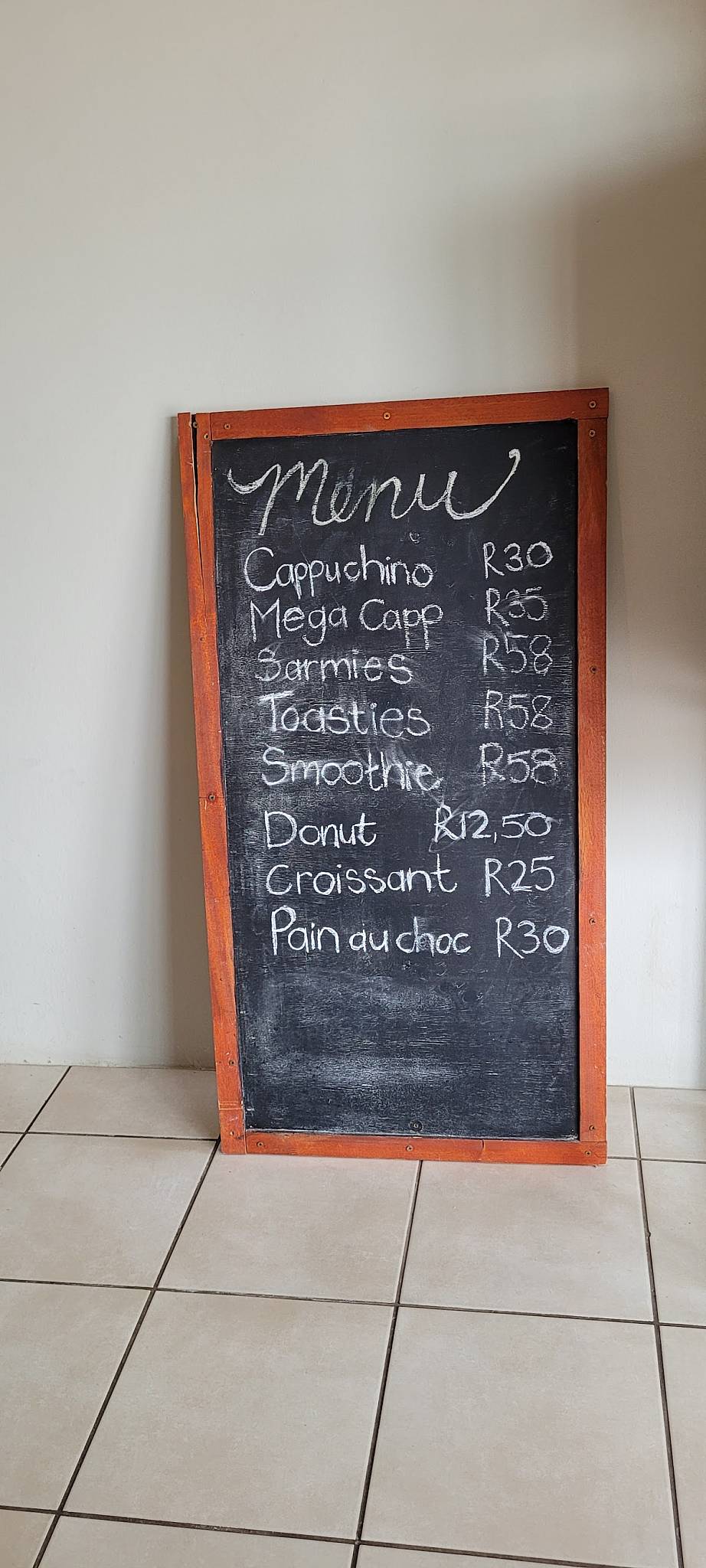 Menu au Rise Coffee, Durban North