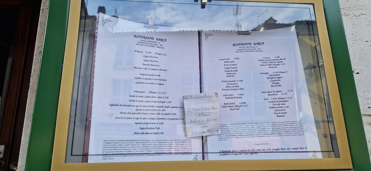 Menu da Ristorante Barca, Castel San Giovanni