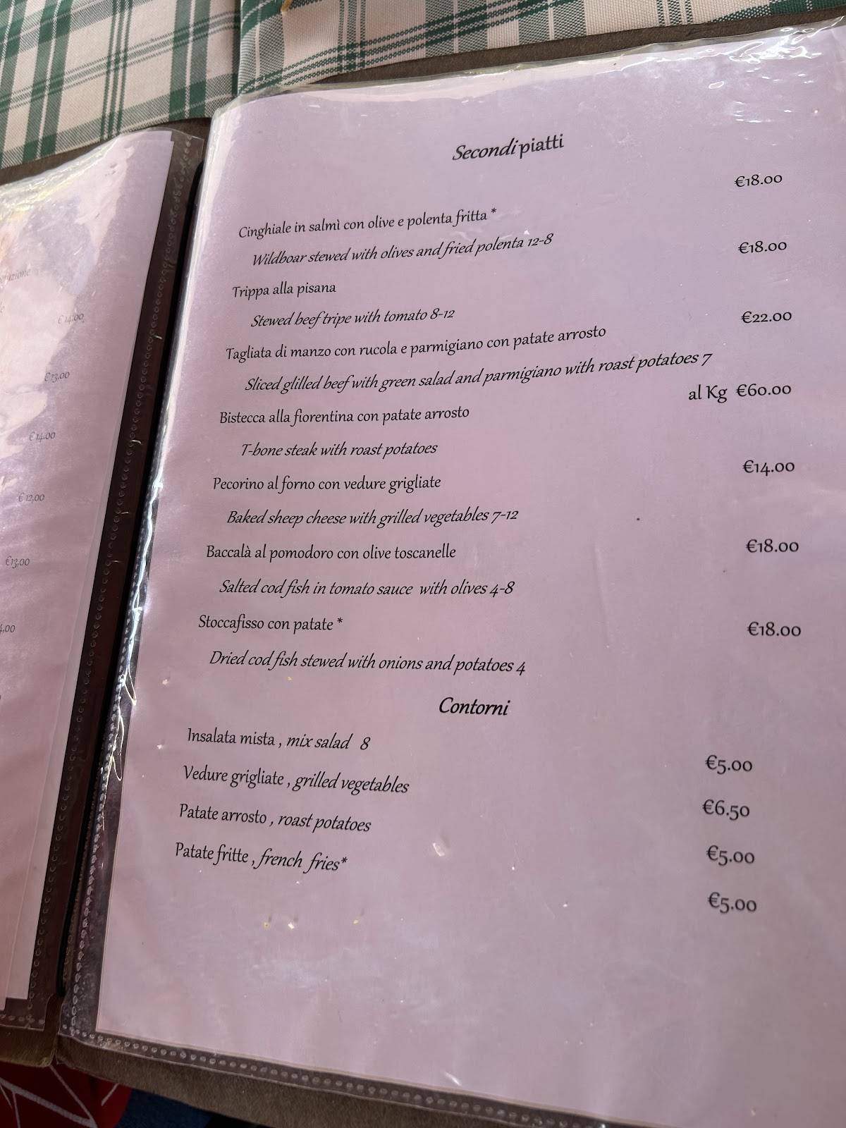 Menu da Ristorante Galileo, Pisa