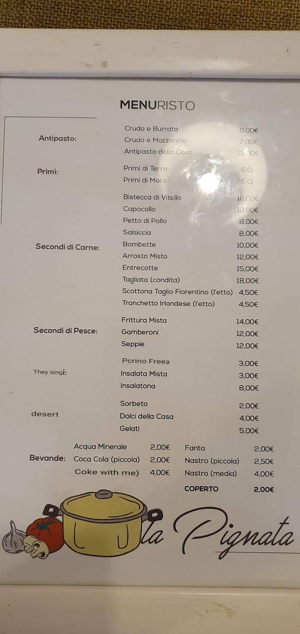 Menu da La Pignata ristorante, Taranto, Viale Magna Grecia, 41