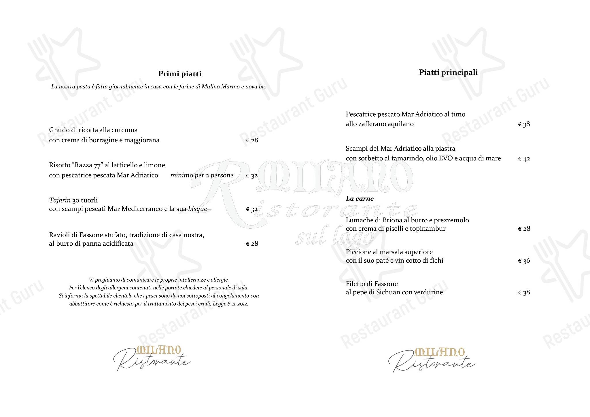 Menu da Ristorante Milano, Verbania, Corso Zanitello