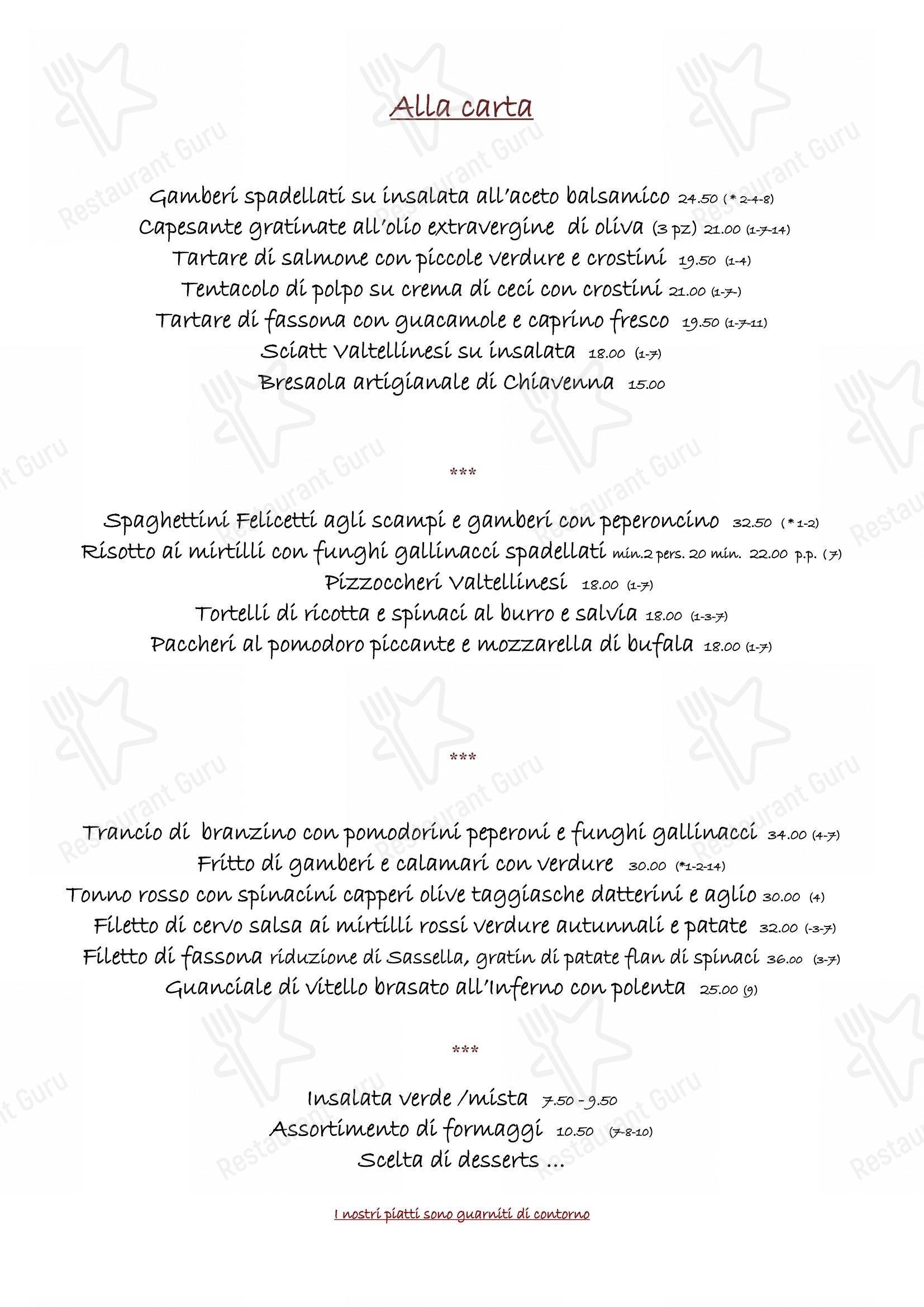 Carta de Ristorante Passerini, Chiavenna