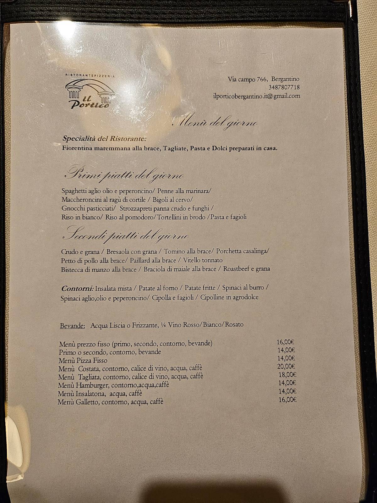 Menu da Ristorante Pizzeria Il Portico, Bergantino