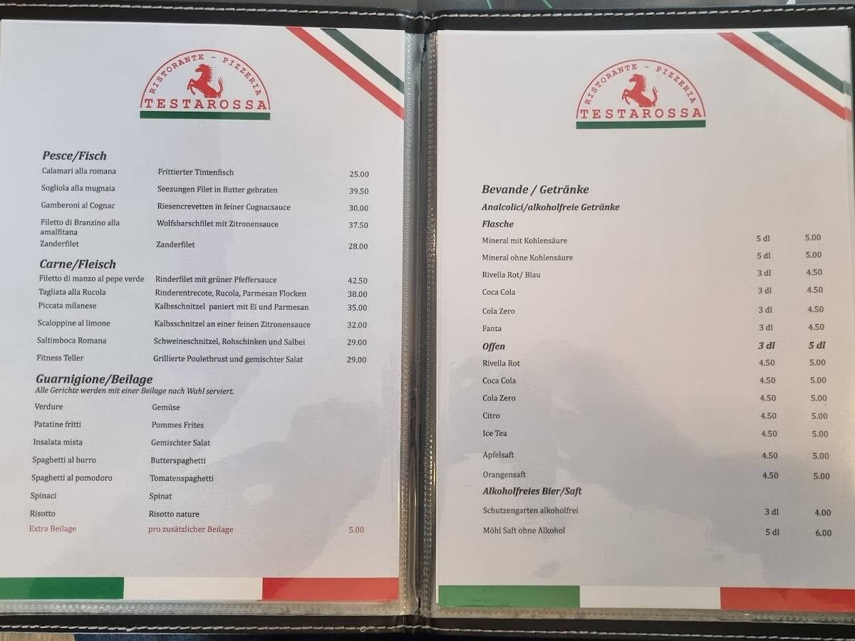 Speisekarte von Ristorante Pizzeria Testarossa, Wittenbach, St ...