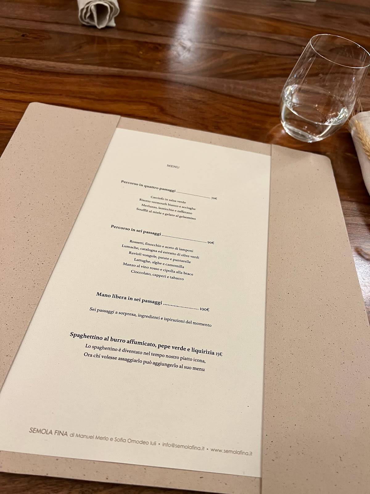 Menu da Ristorante Semola Fina, Madonna di Campiglio