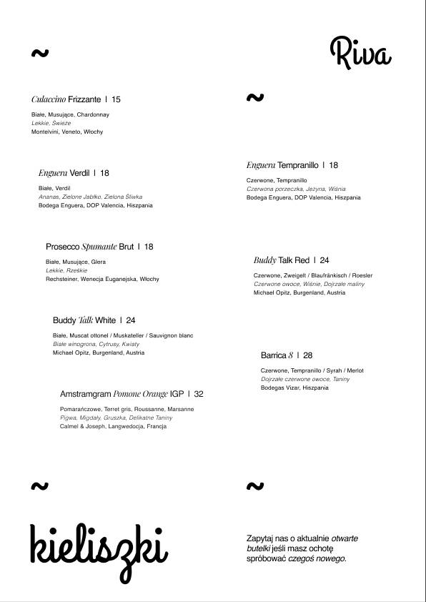 Menu at Riva Beach Bar & Restaurant, Miedzyzdroje