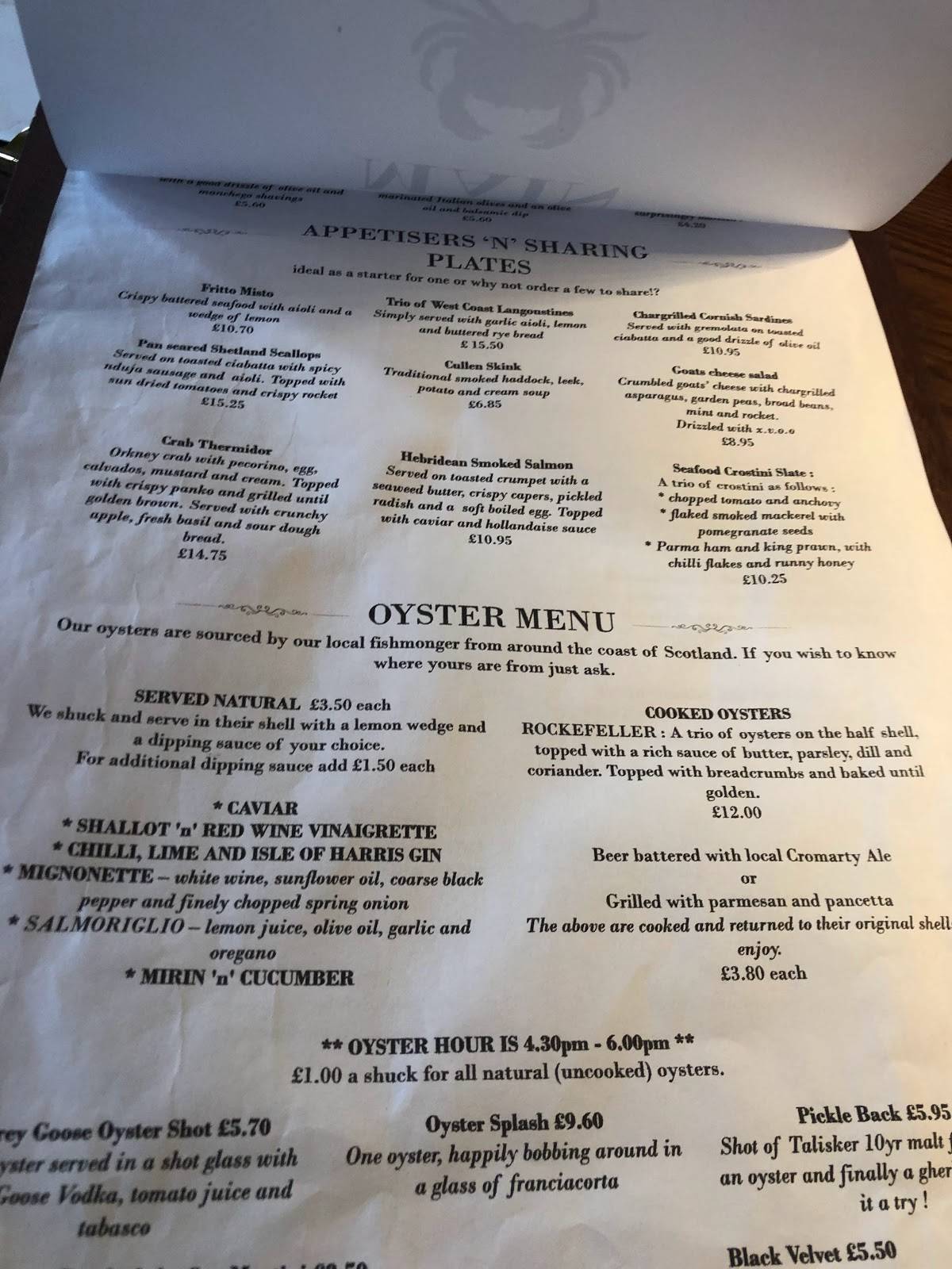 Menu at River House restaurant, Inverness, 1 Greig St