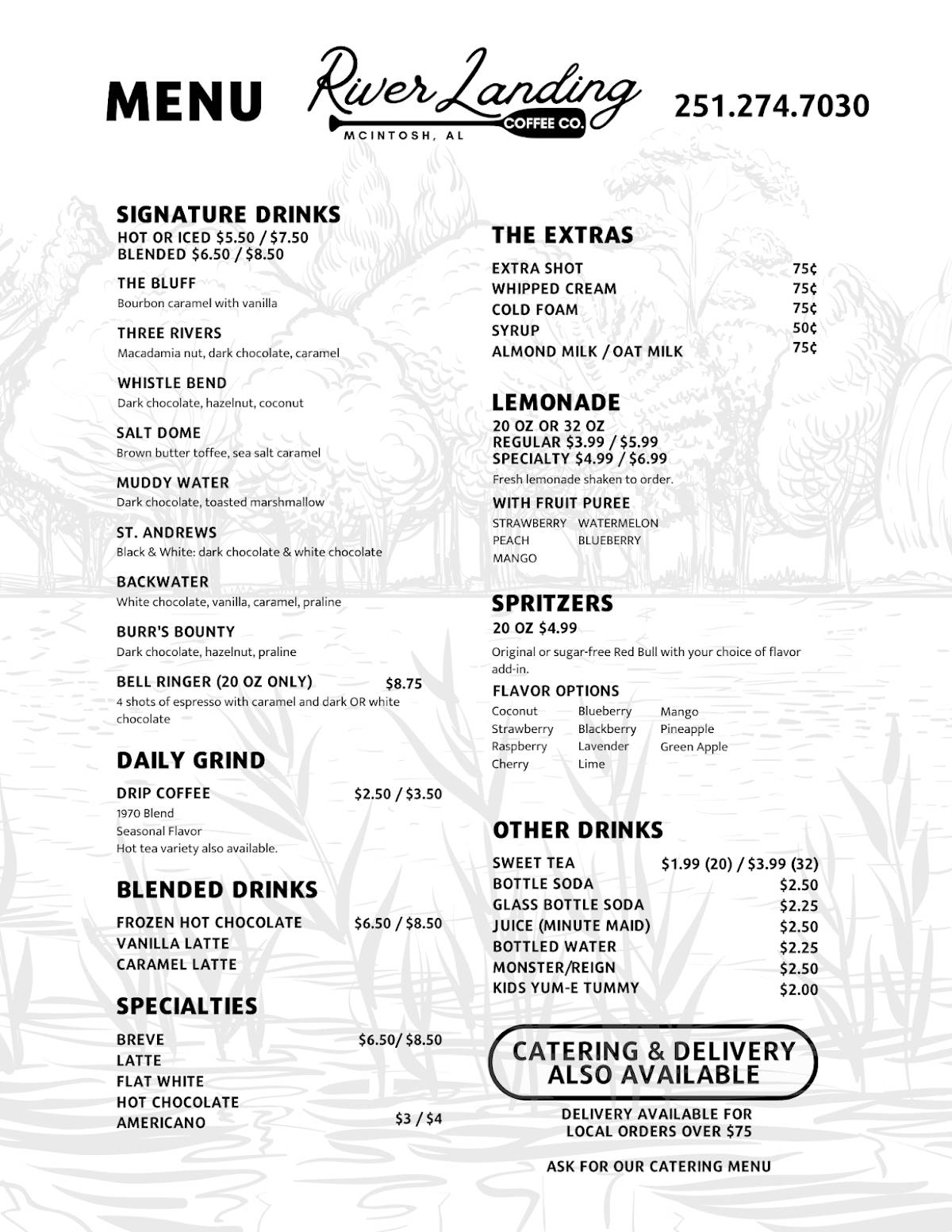 Menu at River Landing Coffee Co., McIntosh