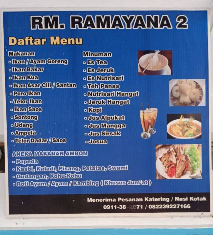 Menu at Rm. Ramayana 3 Poka Wailela restaurant, Teluk Ambon