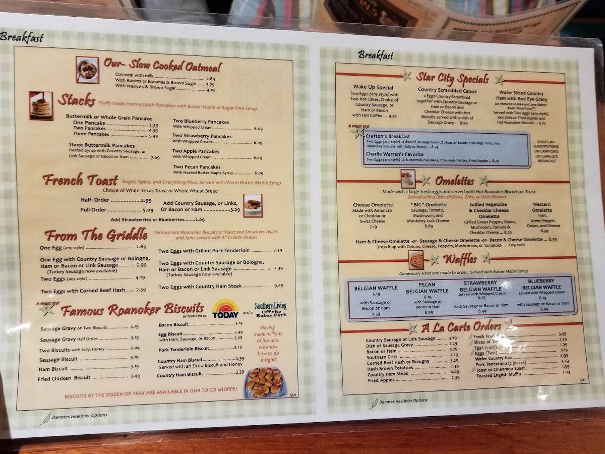 Roanoker Restaurant Menu