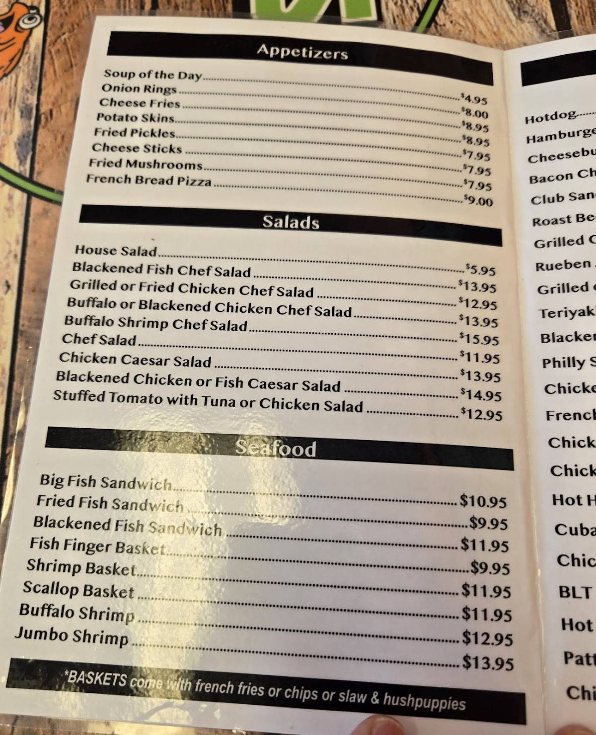 Menu at Robbie's Cafe, Live Oak